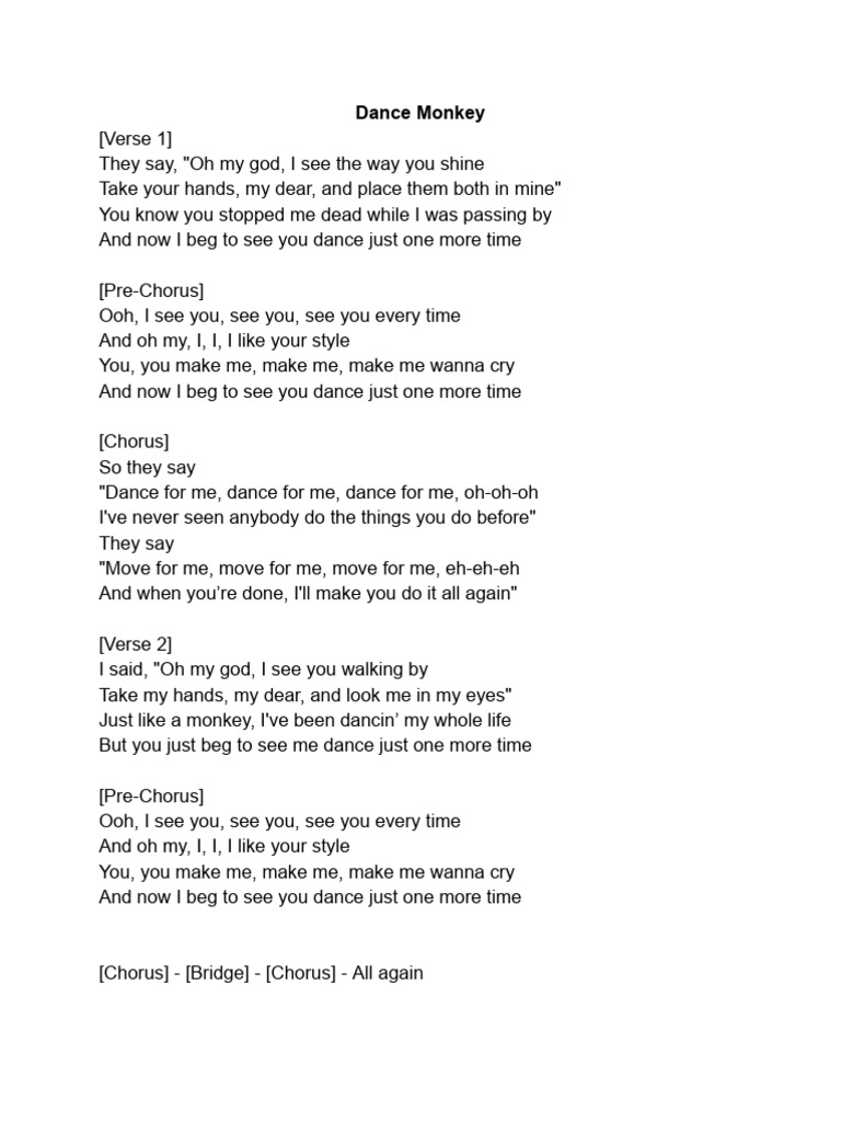 Dance Monkey Lyrics Breakdown | PDF