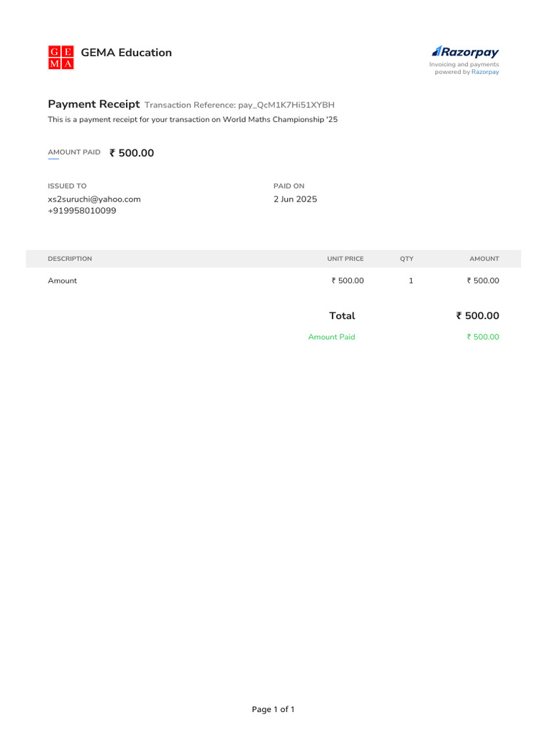 Receipt Pay - QcM1K7Hi51XYBH From GEMA Education Technology (Paid) PDF ...