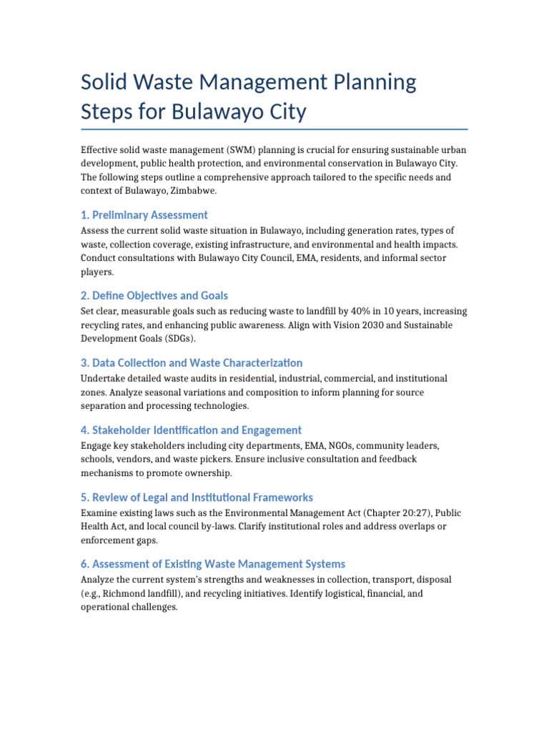 SWM Planning Bulawayo City | PDF | Waste Management | Waste