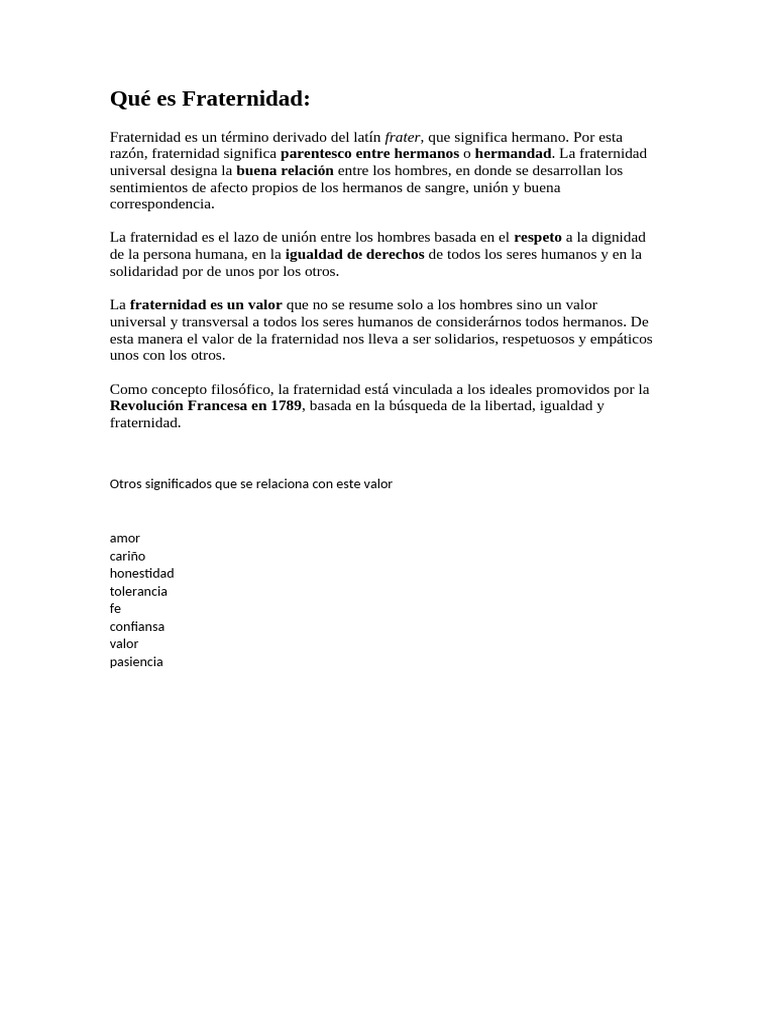 Qué Es Fraternidad | PDF