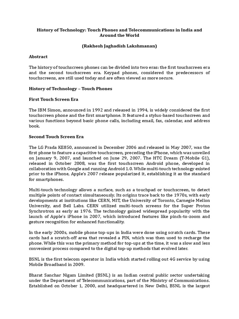 History of Technology - Touch Phones and Telecommunications in India ...