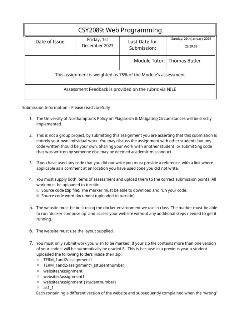 CSY2089 Ddsdassignment 1 | PDF | Turnitin | Web Development