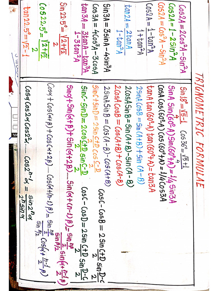 Trignometric Formula 11&12 Science | PDF