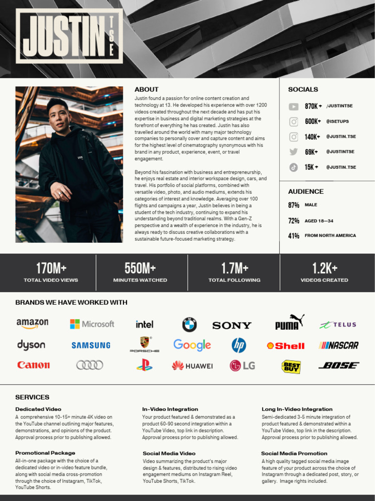 Justin Tse Media Kit 2025 | PDF | Social Media | Popular Culture ...