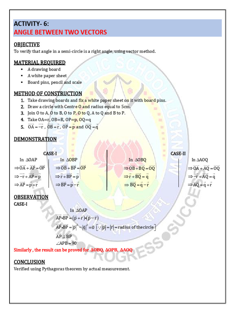 Math Activity6 Angle Between Two Vectors | PDF