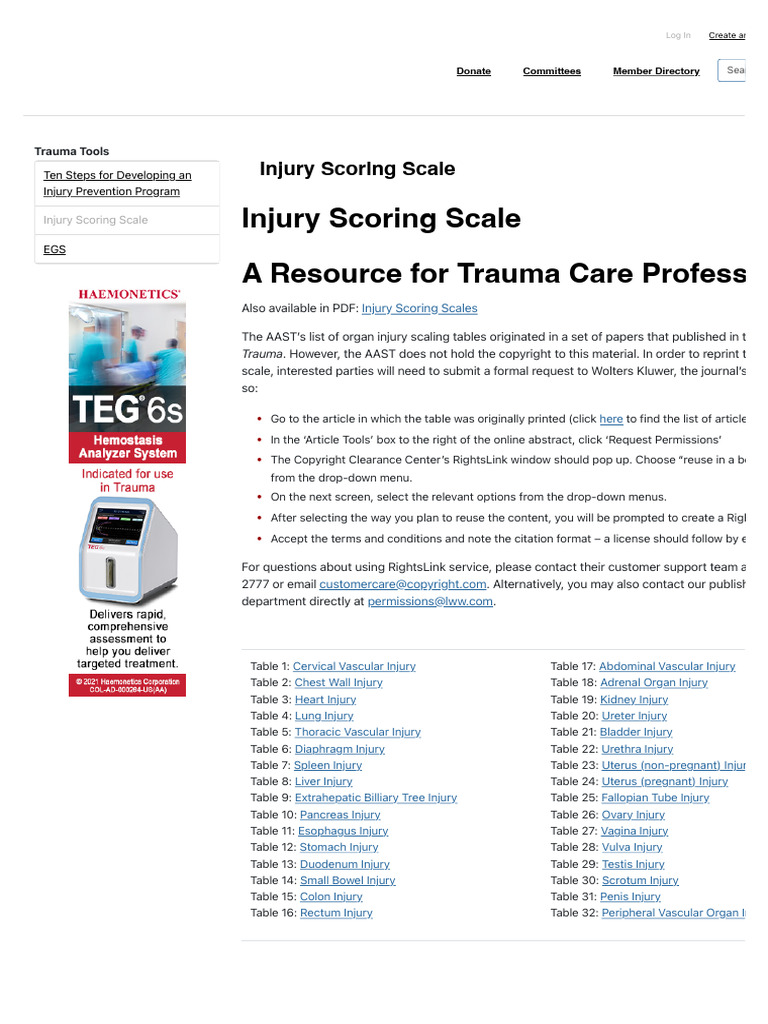 Injury Scoring Scale - The American Association For The Surgery of ...