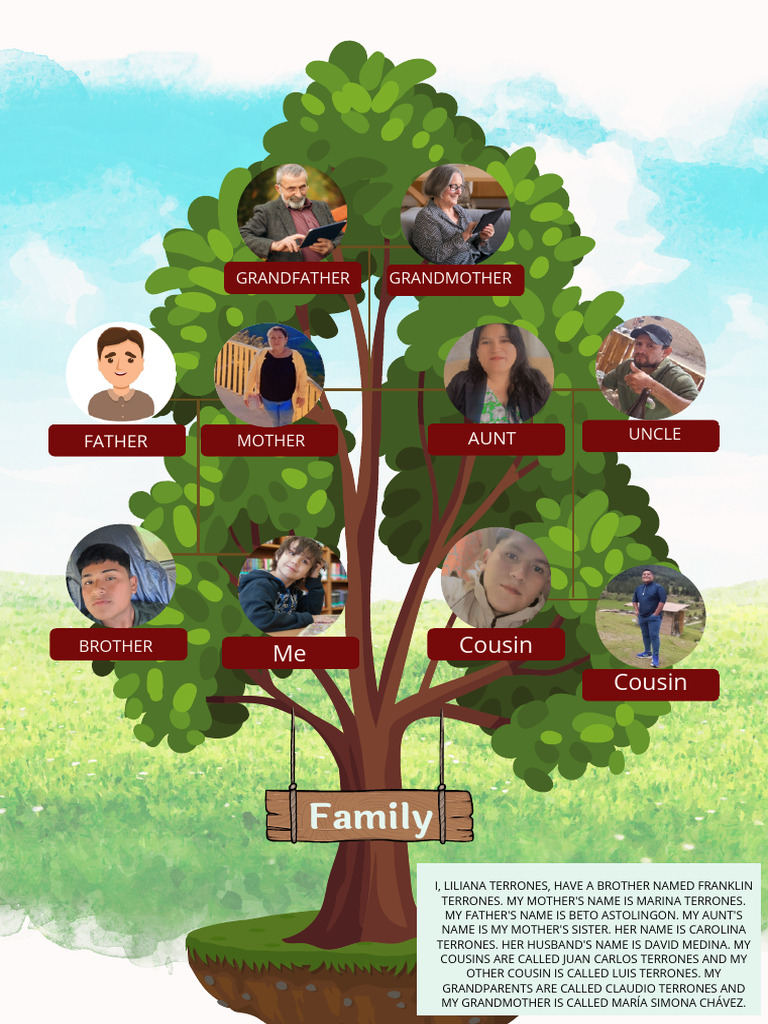 Green and Maroon Simple Watercolor Illustration Family Tree Document A4 | PDF