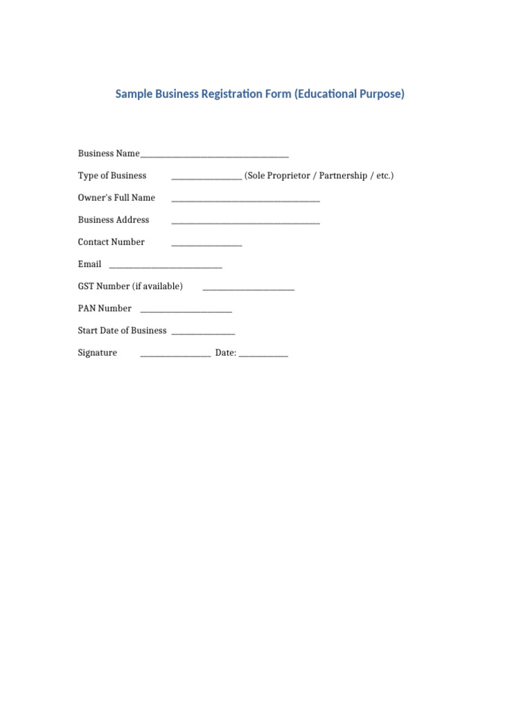 Sample Business Registration Form | PDF