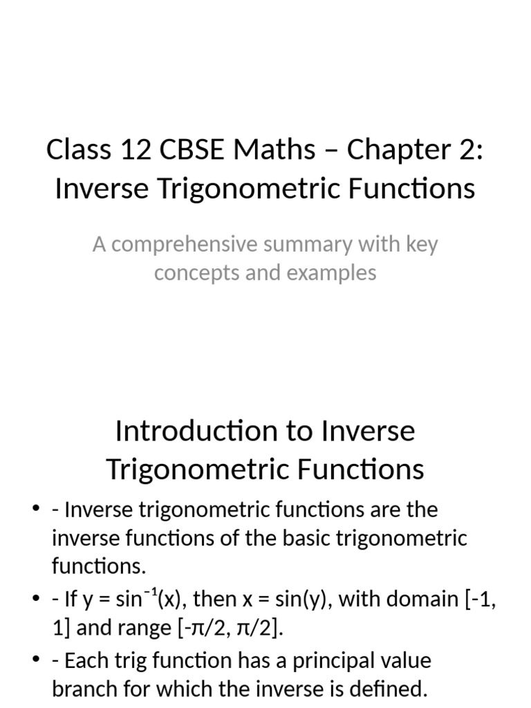 Class 12 CBSE Maths CH 2 Inverse Trigo | PDF