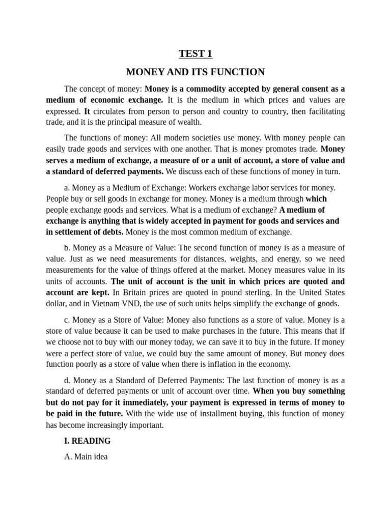 Money and Its Function | PDF | Money | Medium Of Exchange
