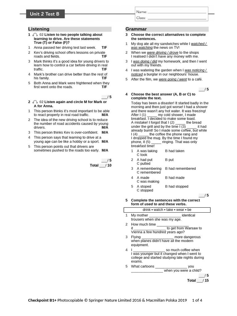 Checkpoint B1+ Unit 2 Test B | PDF