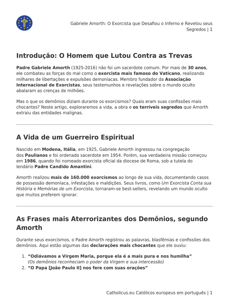 Frases Impactantes do Padre Amorth | PDF | Exorcismo | Maria, mãe de Jesus