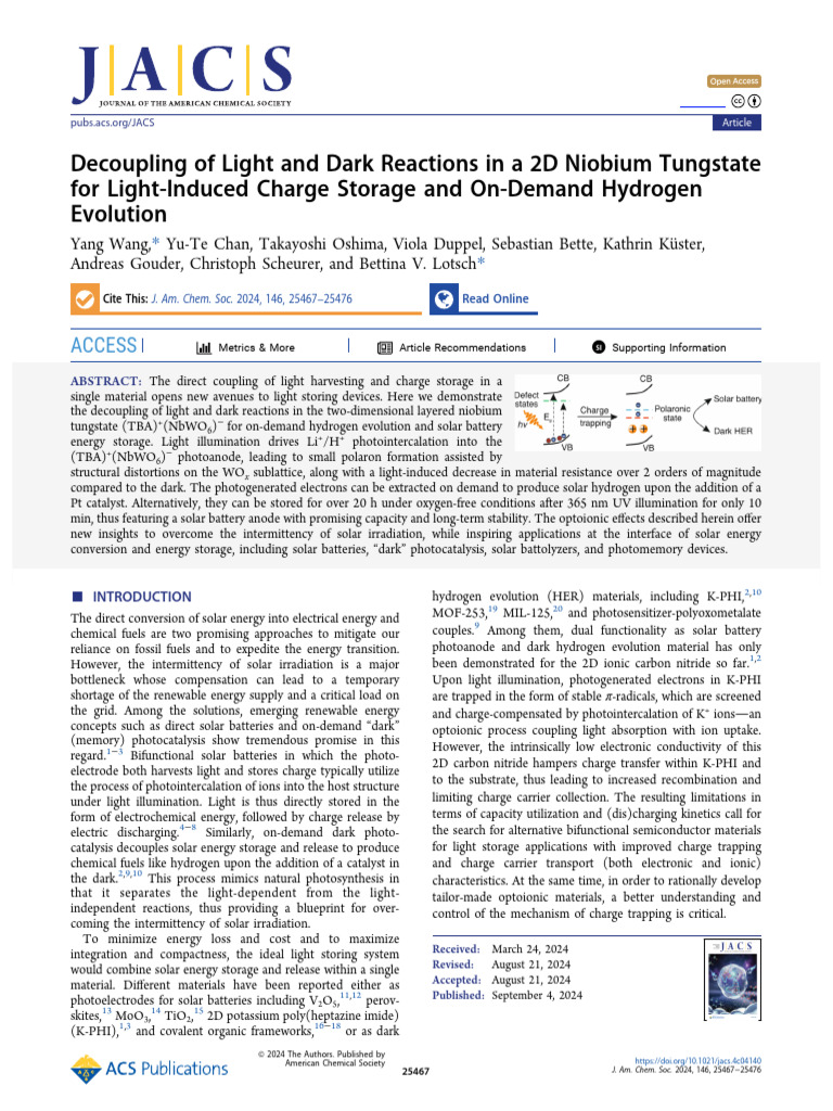 JACS 2024 二维钨酸铌暗光产氢 | PDF | Ion | X Ray Photoelectron Spectroscopy