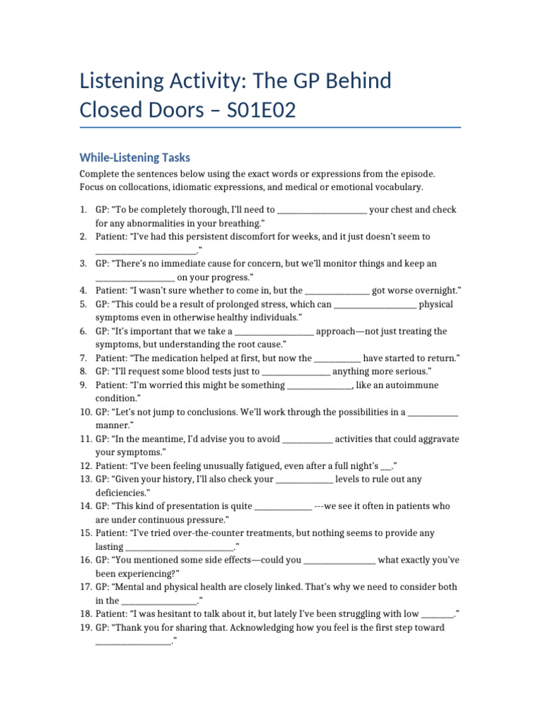 The GP Behind Closed Doors: S01E02 | PDF | Mental Health | Clinical ...