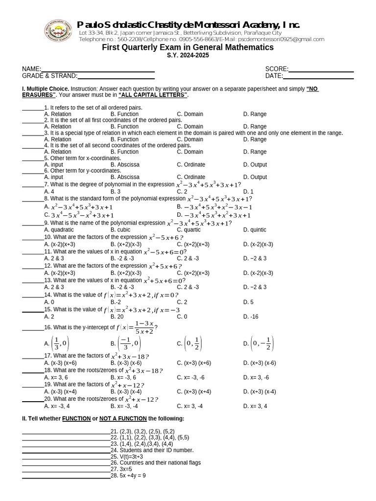 1st Q.test Grade 11-Gen Math | PDF | Numerical Analysis | Mathematical ...