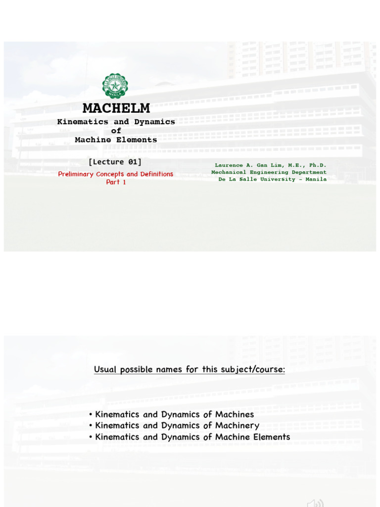 MACHELM Lecture01 Handout | PDF | Machines | Kinematics
