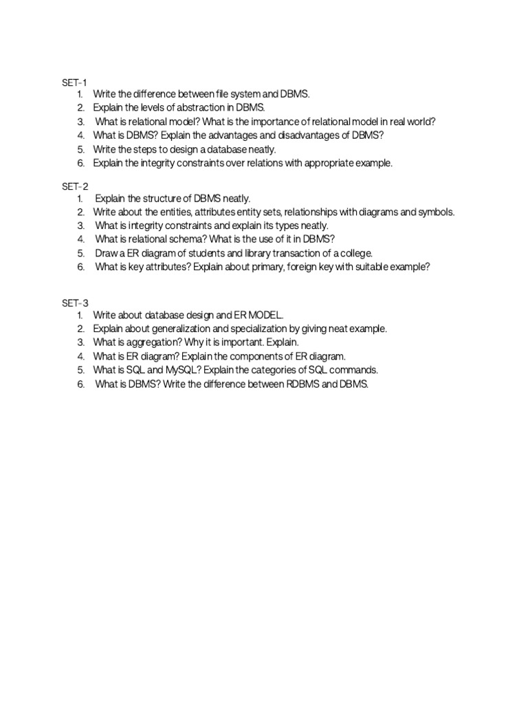 Dbms Mid-1 Imp Questions for Students | PDF