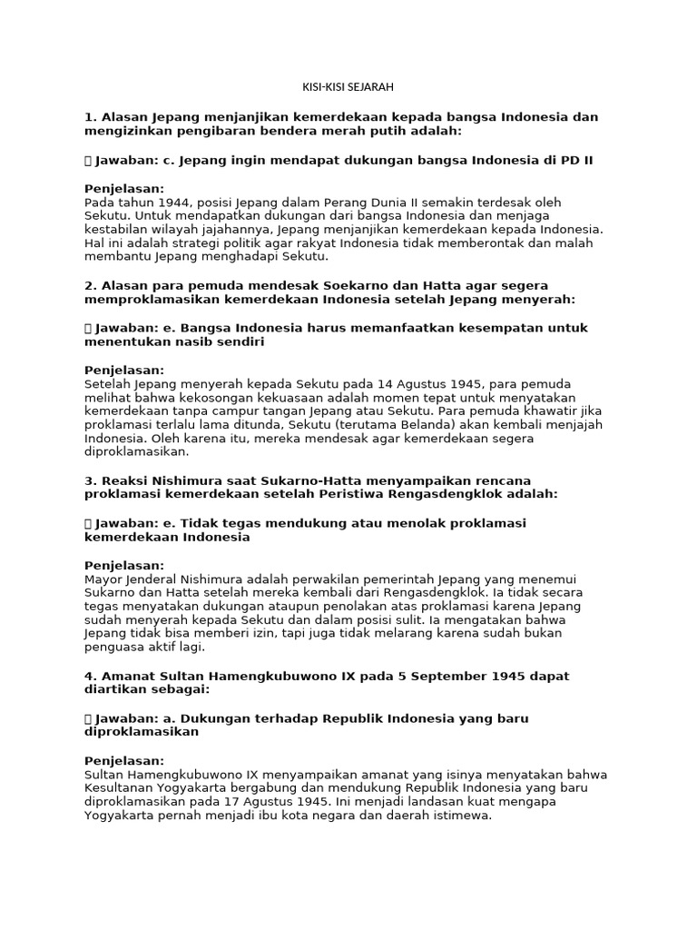 Kisi-Kisi Sejarah Uas Semester 2 | PDF