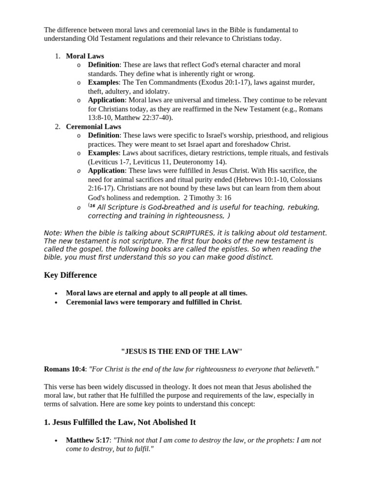 The Difference Between Moral Laws and Ceremonial Laws in the Bible is ...