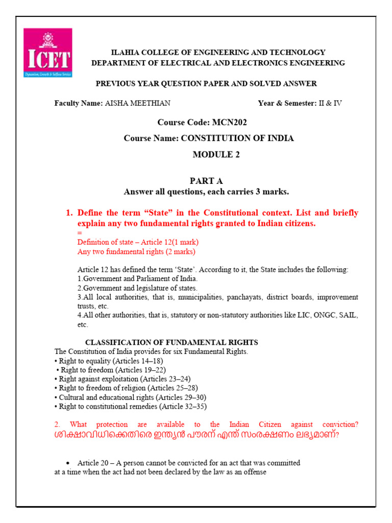 Previous Year Question Paper and Solved Answer Coi Module-2 | PDF | Government | Justice