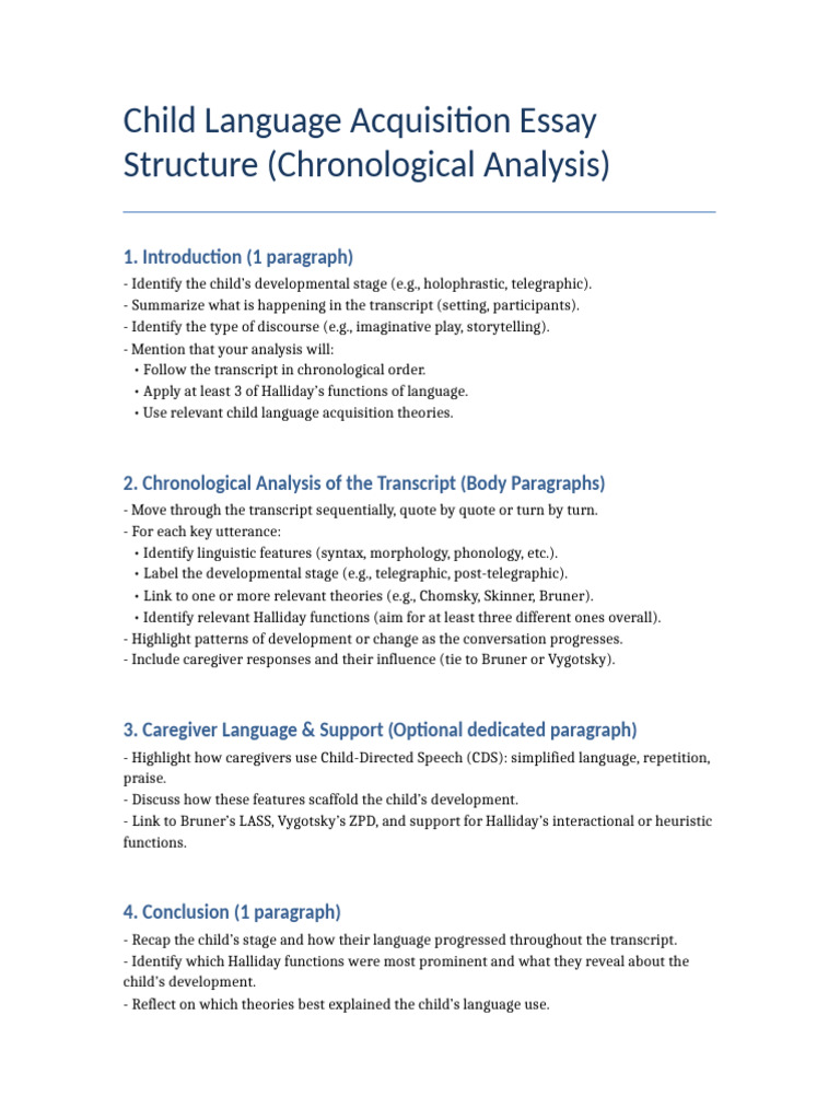 Child Language Acquisition Chronological Essay Structure | PDF