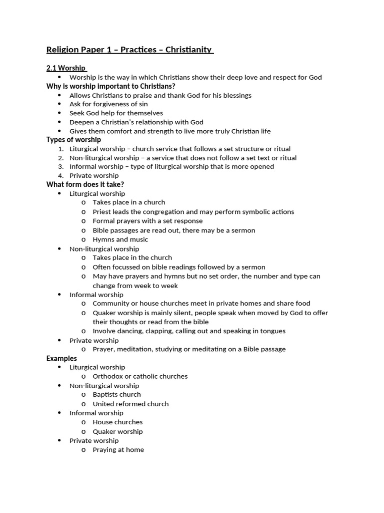 Religion Paper 1 – Practices – Christianity | PDF | Baptism | Eucharist