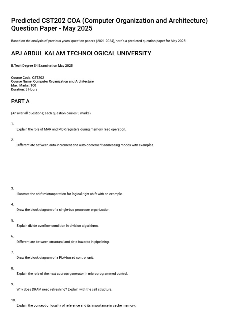 COA predicted qp 2025 by deepseek | PDF | Central Processing Unit | Computing