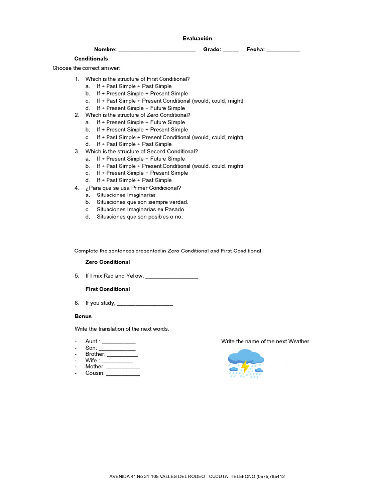 Conditional Structures Evaluation Worksheet | PDF