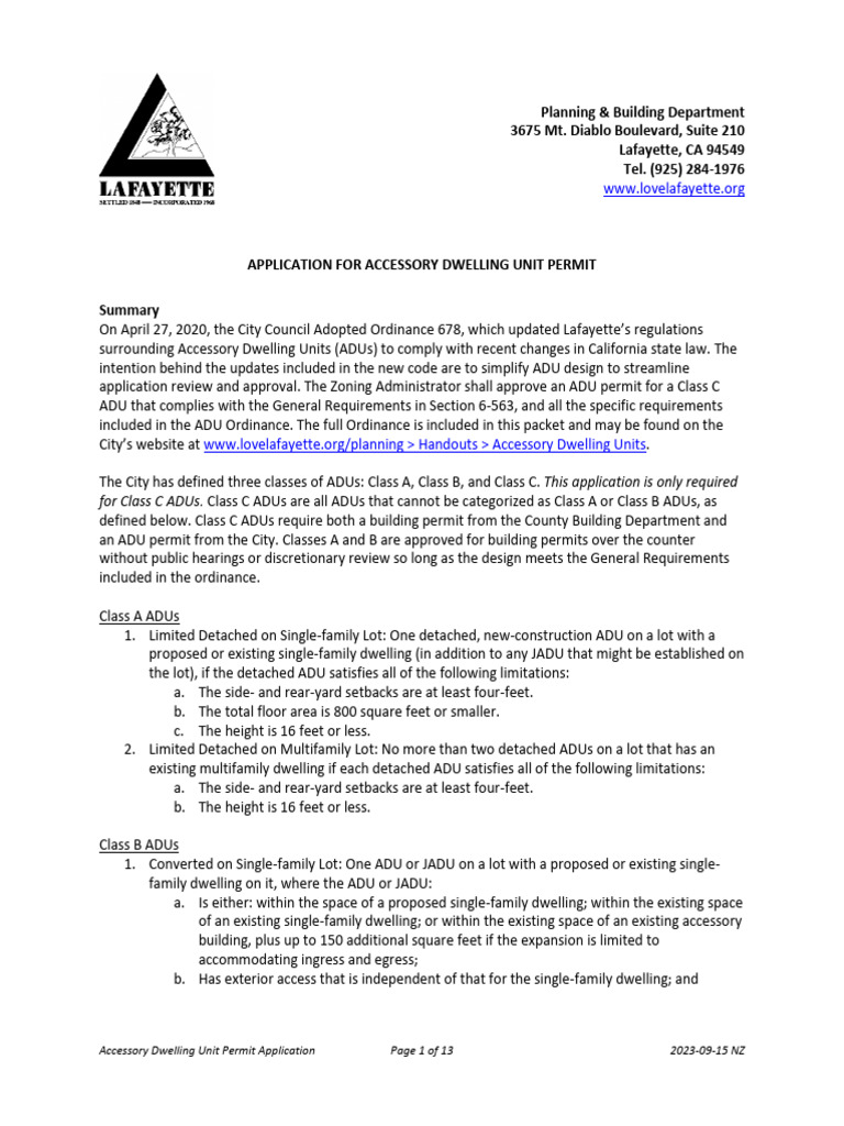 Lafayette ADU Permit Application Guide | PDF | Covenant (Law) | Basement