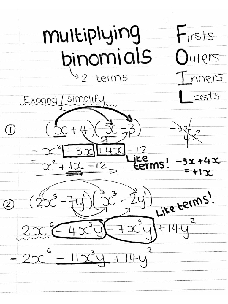 Algebra Multiplying binomial and binomial | PDF