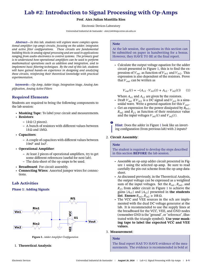 Lab2 Basic Signal Processing With Op Amps | PDF | Operational Amplifier | Low Pass Filter