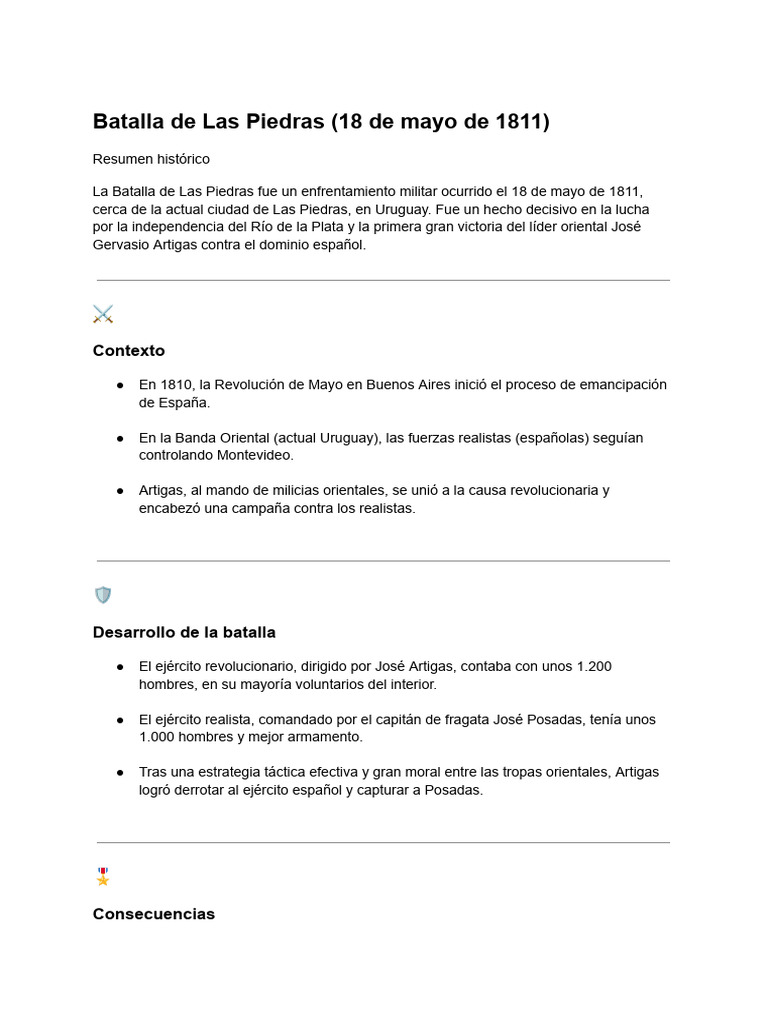 Resumen de la Batalla de Las Piedras | PDF
