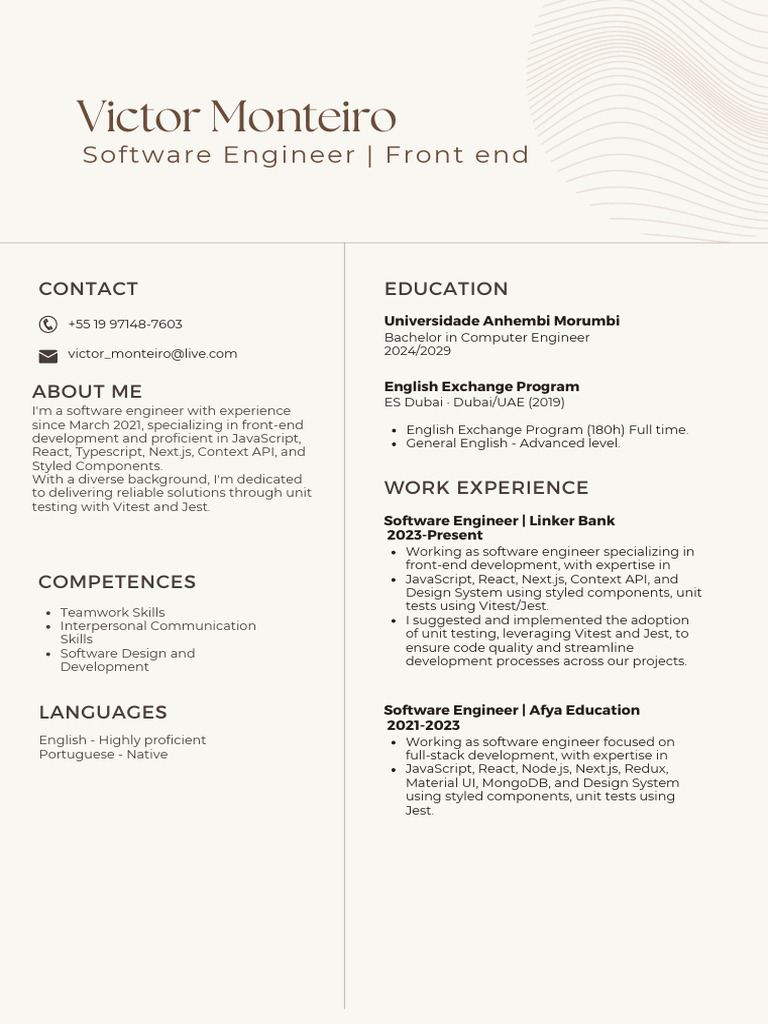 CV - Victor Monteiro - 250112 - 170846 | PDF | Software | Java Script