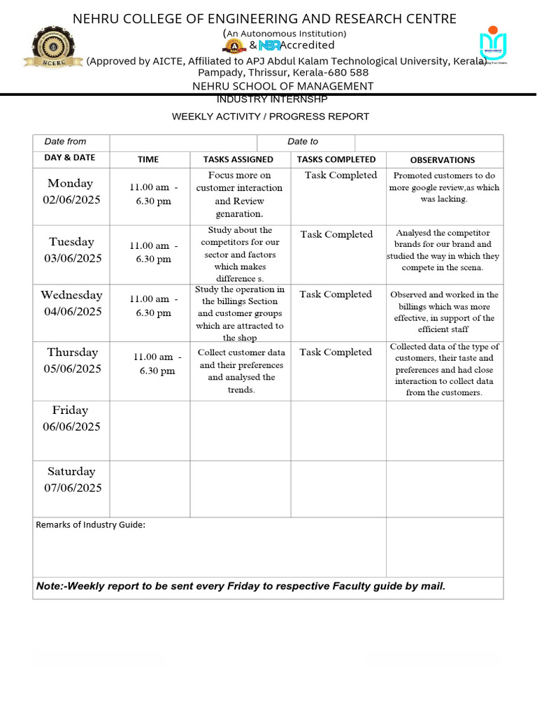 Internship Weekly Report Format - PDF 20250604 195516 0000 | PDF