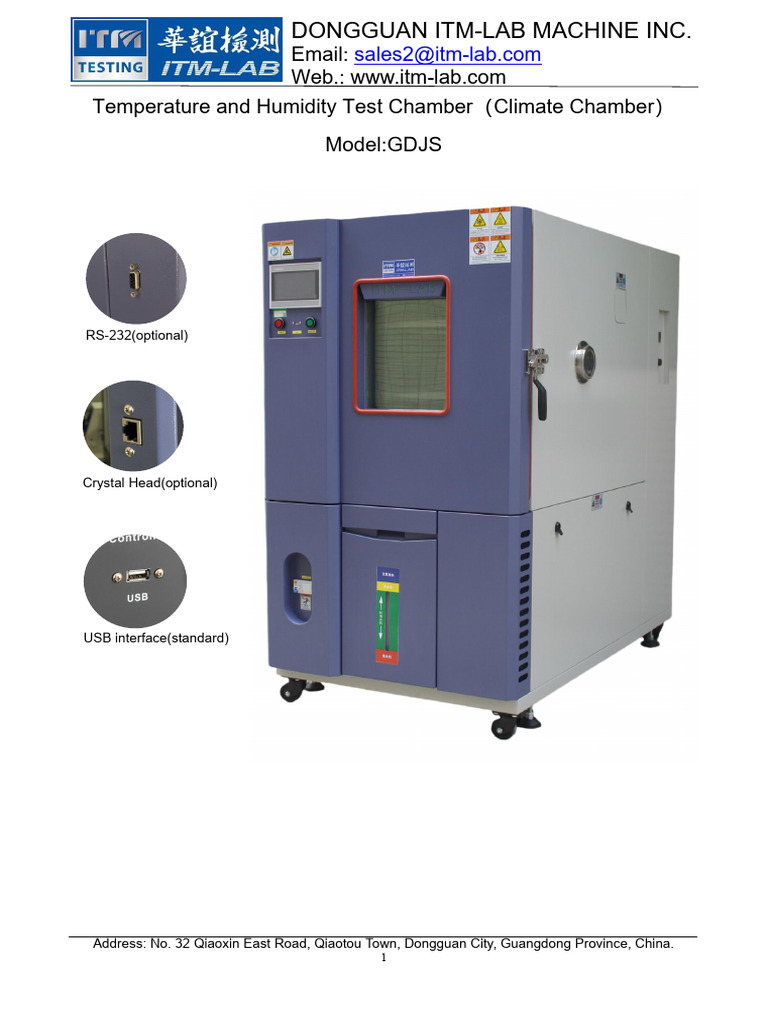 Temperature Test Chamber Standard Model | PDF | Humidity | Power Supply