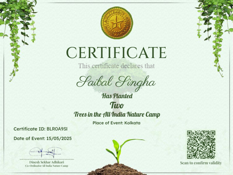 Tree Plantation Certificate - Kolkata | PDF
