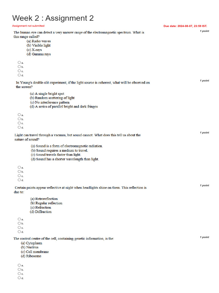 Nanobiophotonics - Touching Our Daily Life - Week 2 Assignment | PDF