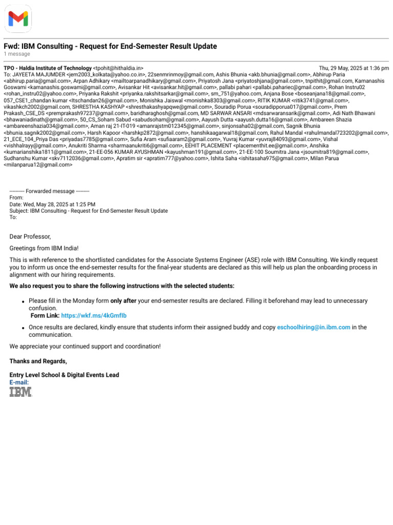 Gmail - FWD - IBM Consulting - Request For End-Semester Result Update | PDF