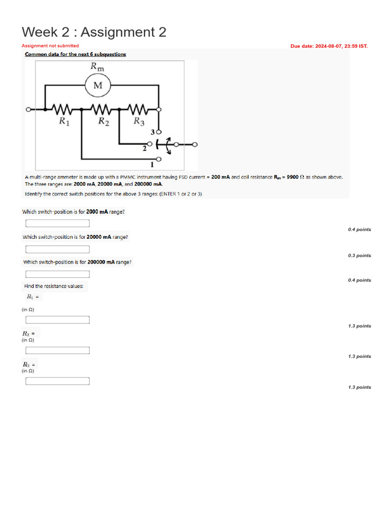 Electrical Measurement and Electronic Instruments - Week 2 Assignment | PDF