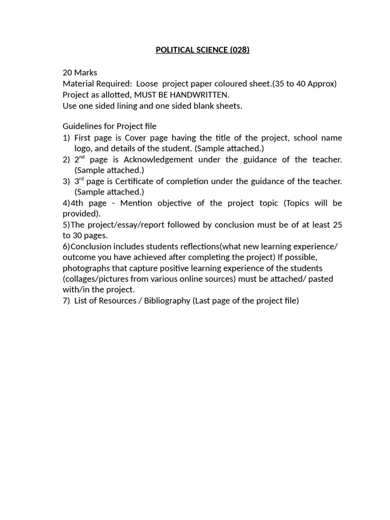 Class 12 Political Science Project Guide | PDF
