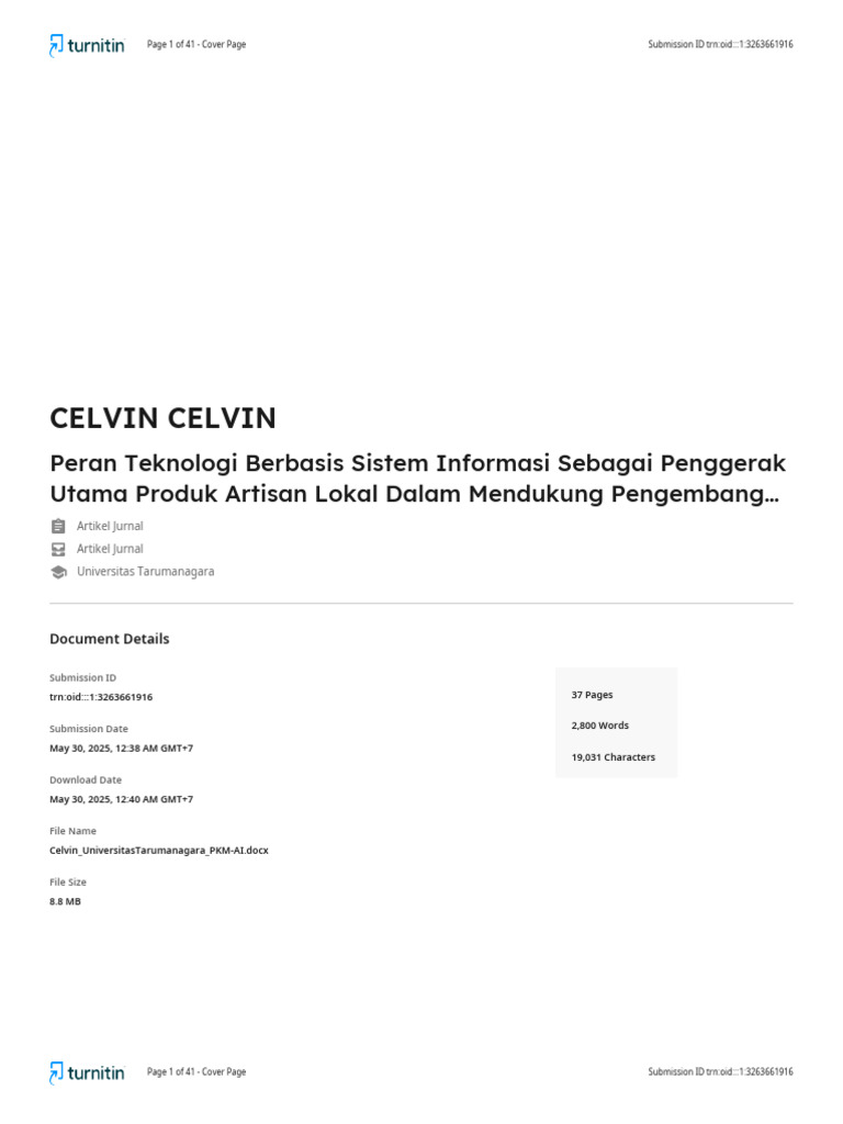 Celvin UniversitasTarumanagara PKM-AI | PDF