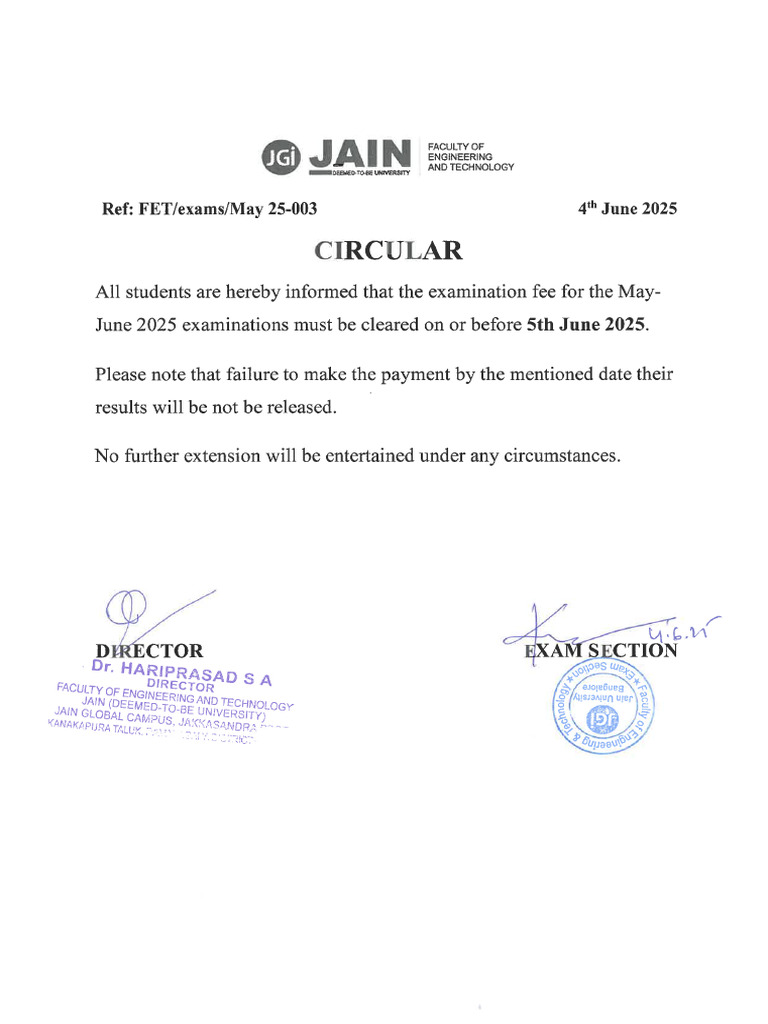 Exam Circular 4-6-2025 | PDF