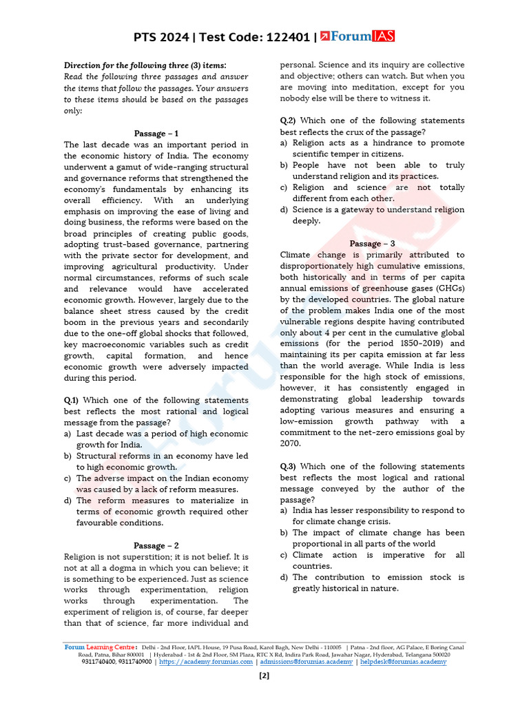PTS 2024 Test Code 122401 Overview | PDF | Economic Growth | Climate Change
