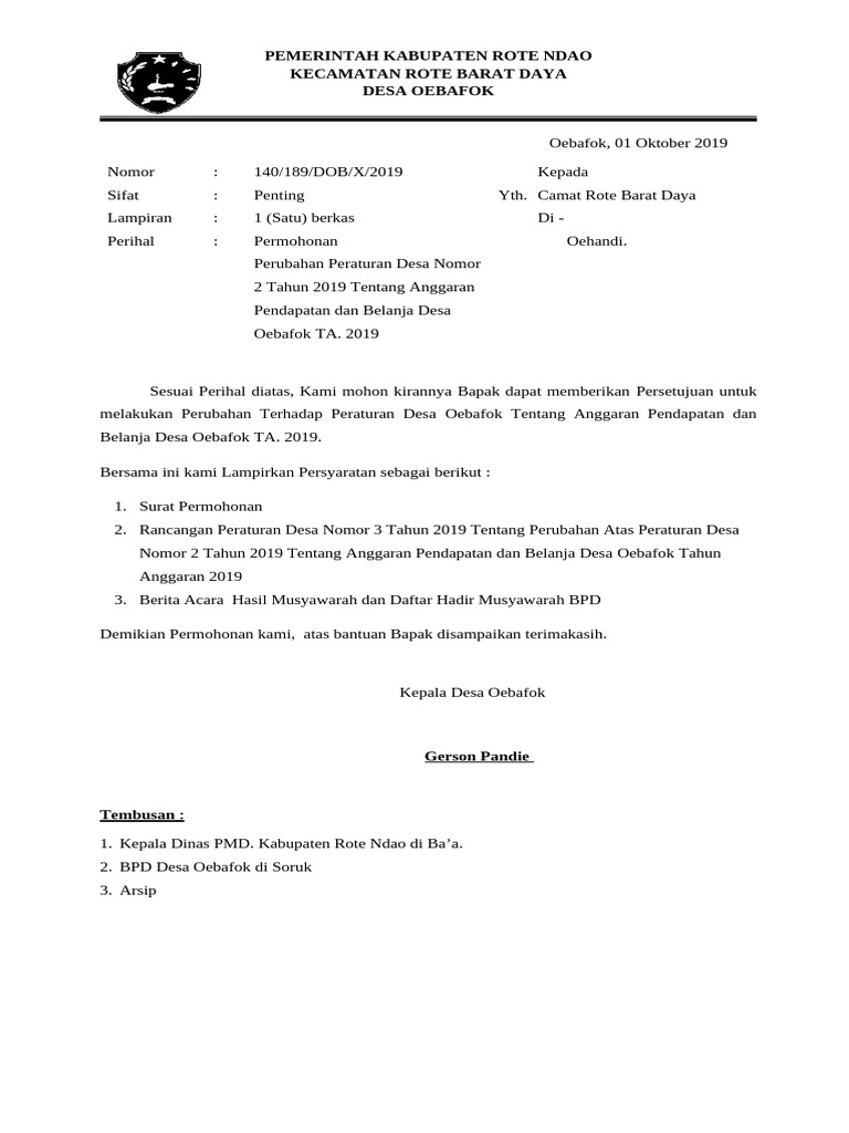 Permohonan Perubahan APBDes | PDF