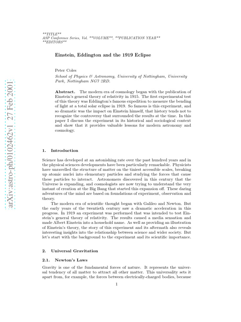 Eddington's 1919 Eclipse Experiment Explained | PDF | Gravity | General ...