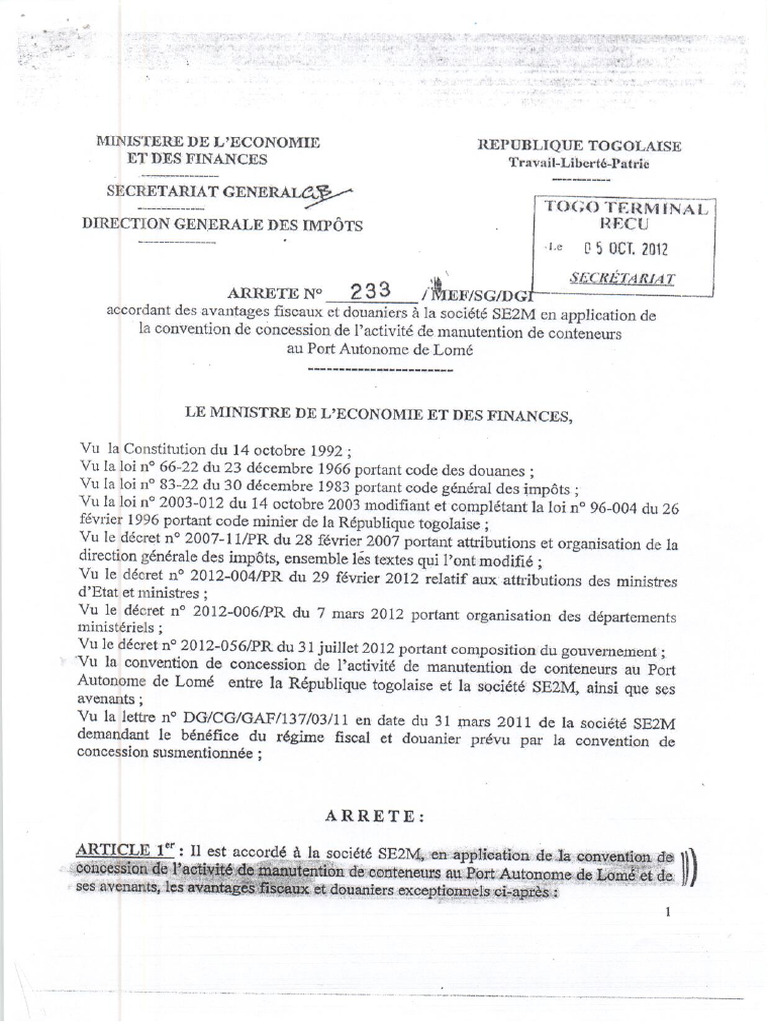 Arrêté #233 MEF SG DGI | PDF