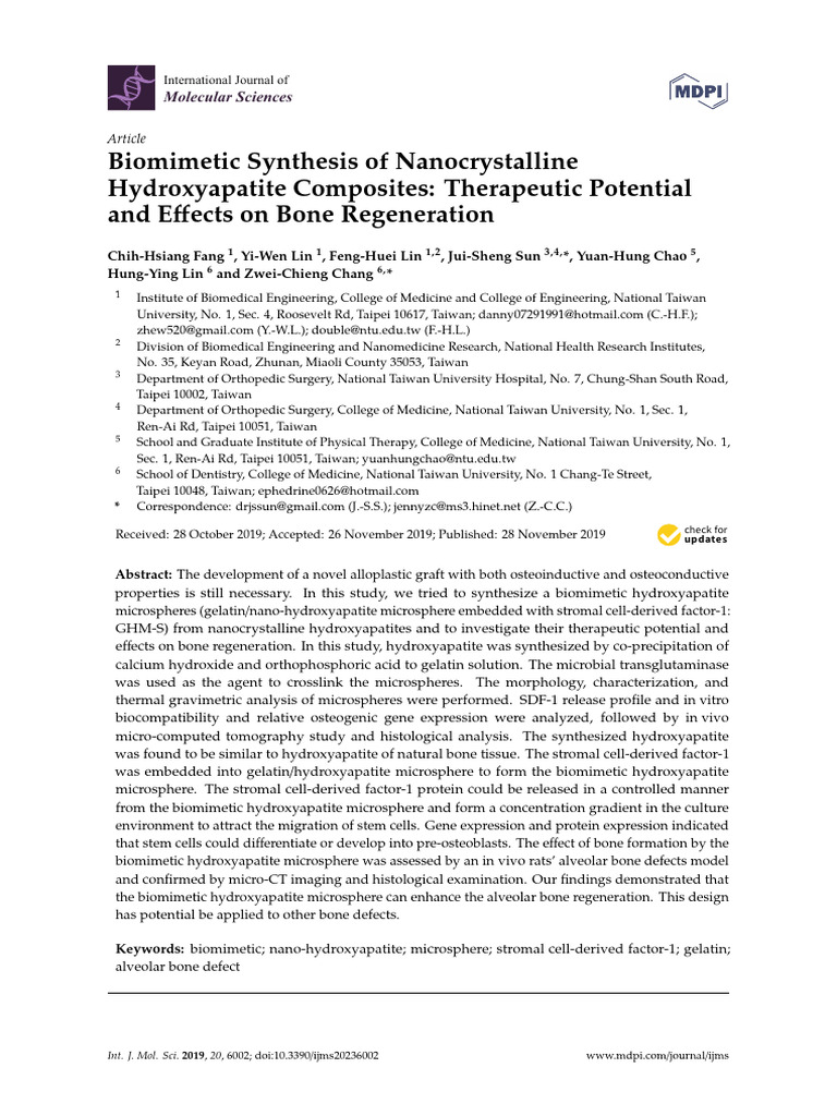 Biomimetic Synthesis of Nanocrystalline Hydroxyapatite Composites ...