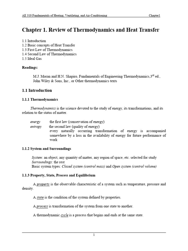 Chapter 1 Review of Thermodynamics and H | PDF | Thermodynamics | Heat