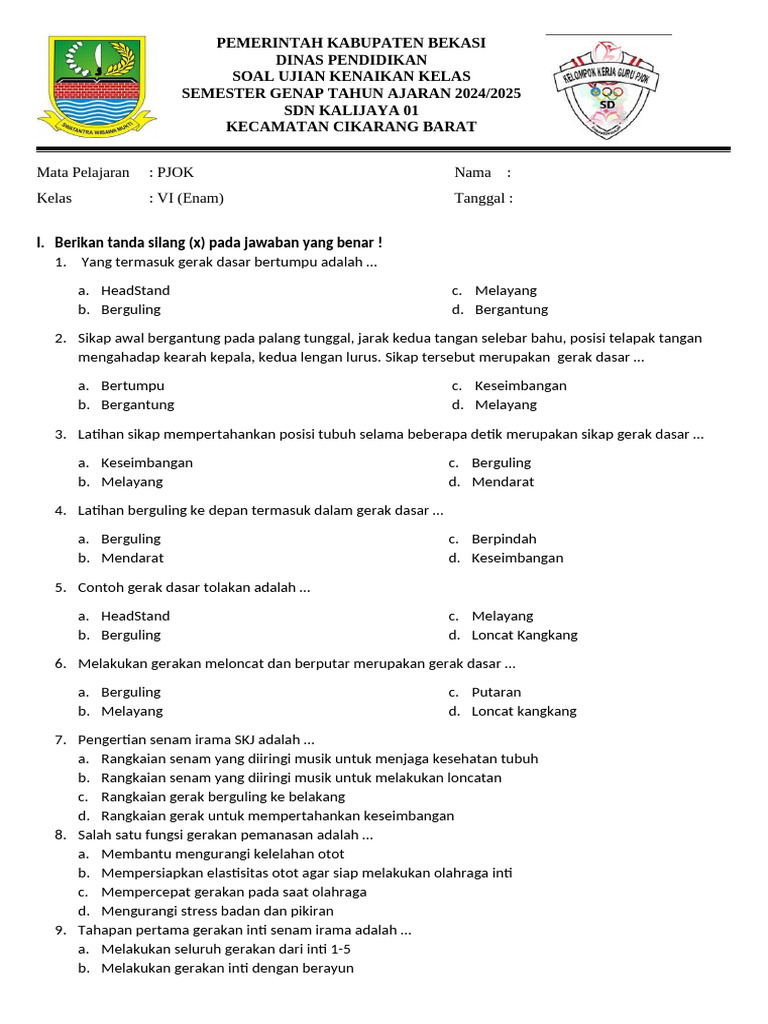 SAS 2 PJOK Kelas VI | PDF