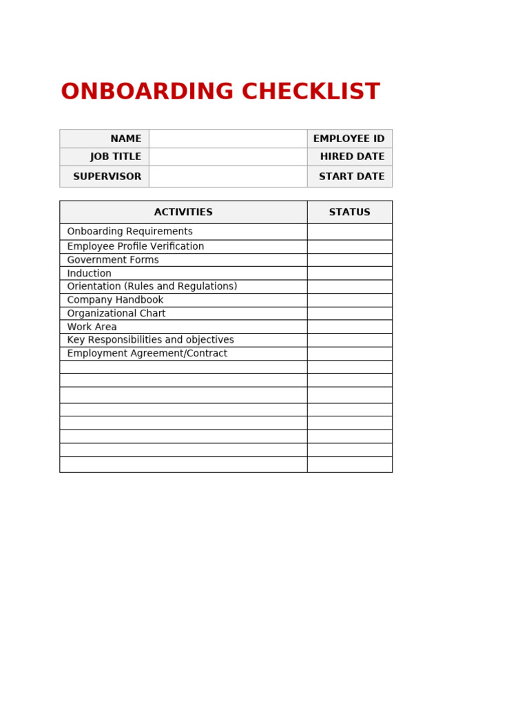 Onboarding Checklist | PDF